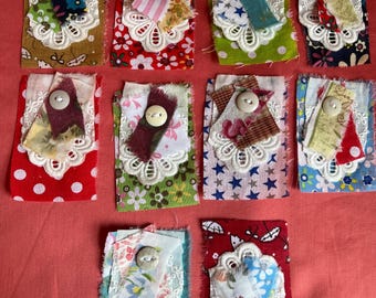 Set of TEN 2" X 3" Fabric Snippet Clusters - Colorful Prints, Lavender ...