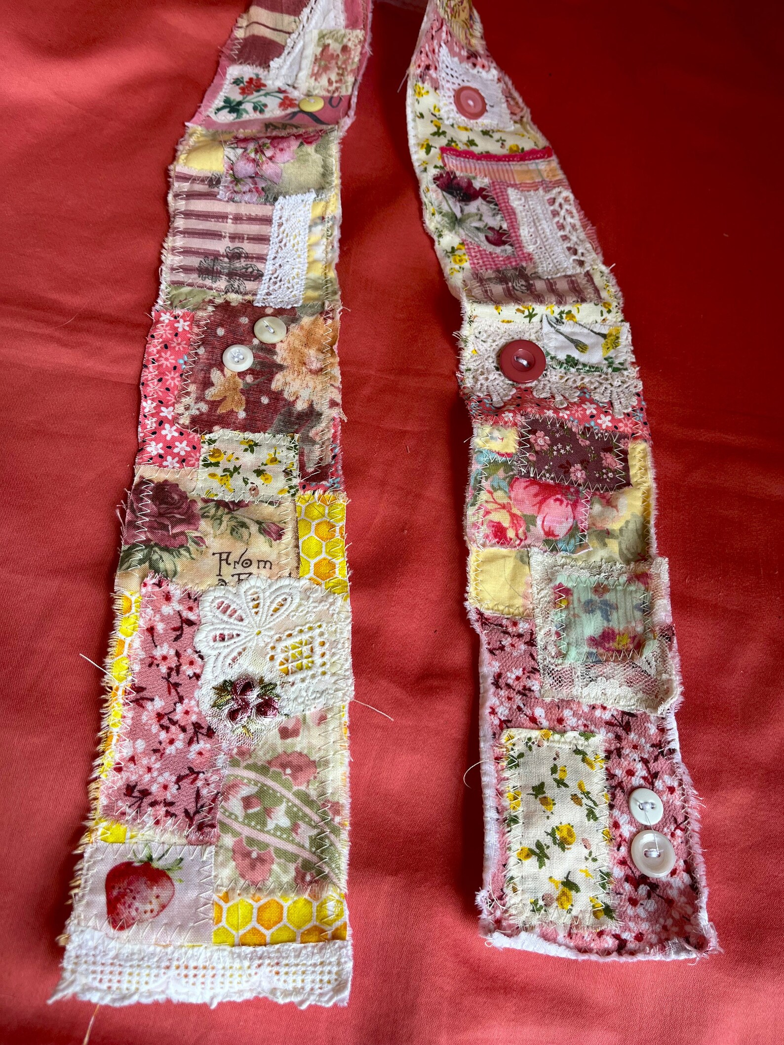3 X 40 Fabric Snippet Roll Collage Yellow and Teaberry Pink With White ...