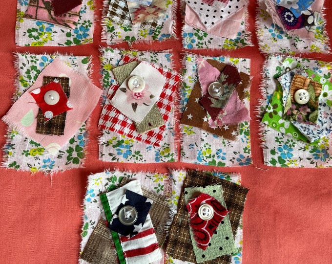 Set of TEN 2" X 3" Fabric Snippet Clusters - Colorful Prints, Summer ...