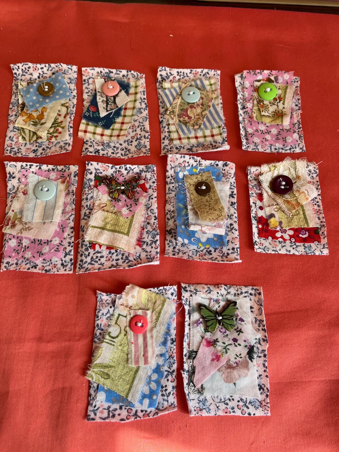 Set of TEN 2" X 3" Fabric Snippet Clusters - Colorful Floral Prints ...