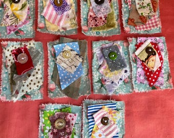 Set of TEN 2" X 2" Fabric Snippet Clusters - Calico Background With ...