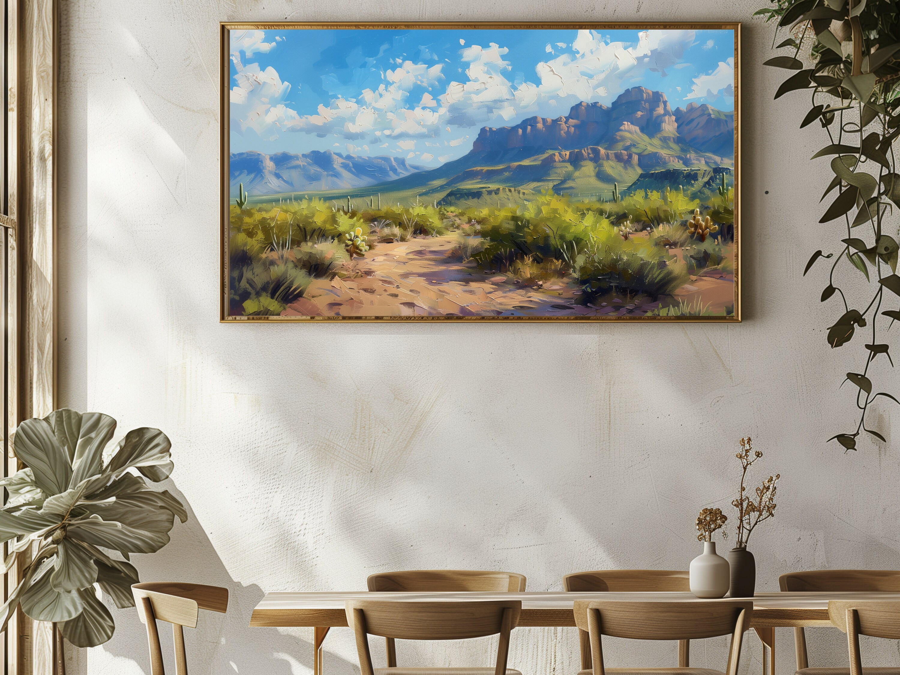 Digital Art, Green Desert Plants and Mountains, Scenic Sonoran Desert ...