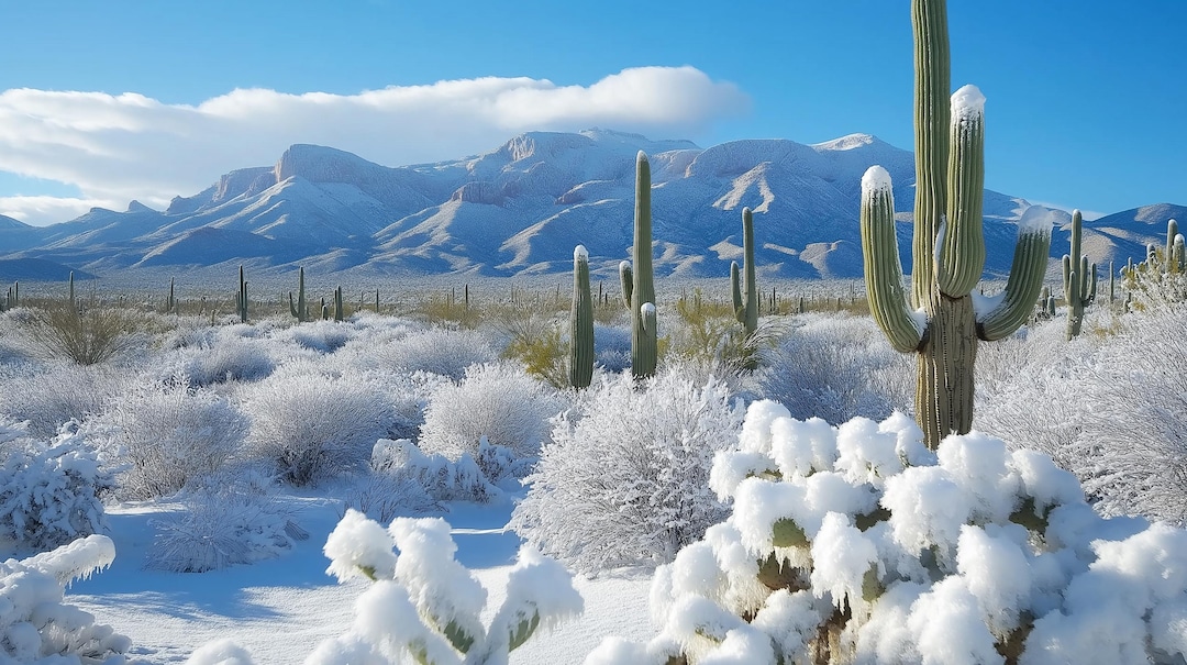 Digital Art, Snowy Sonoran Desert Scenery , Southwest Winter Scene ...