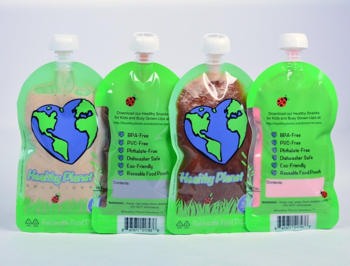 Reusable Baby Food Pouch Clear Plastic, Washable Freezable Refillable ...