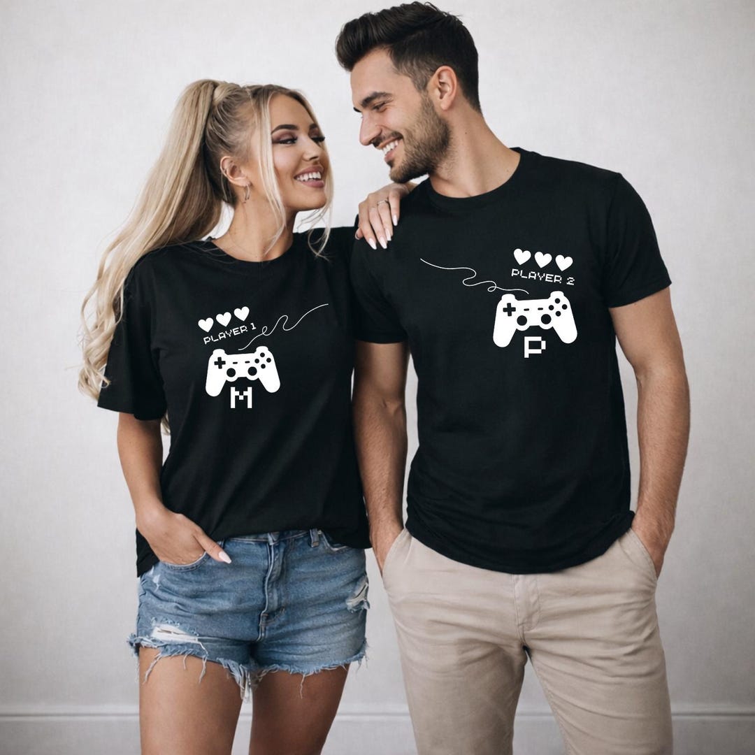 Gamer Couple Matching Shirts, Player 1 and Player 2 Tee, Personalized ...