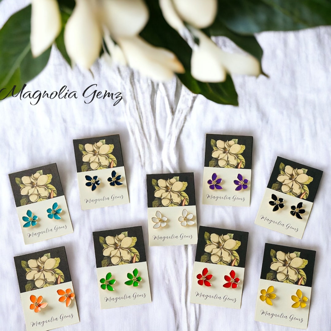 Magnolia Bloom Stud Earrings 18K Gold Plated - Etsy