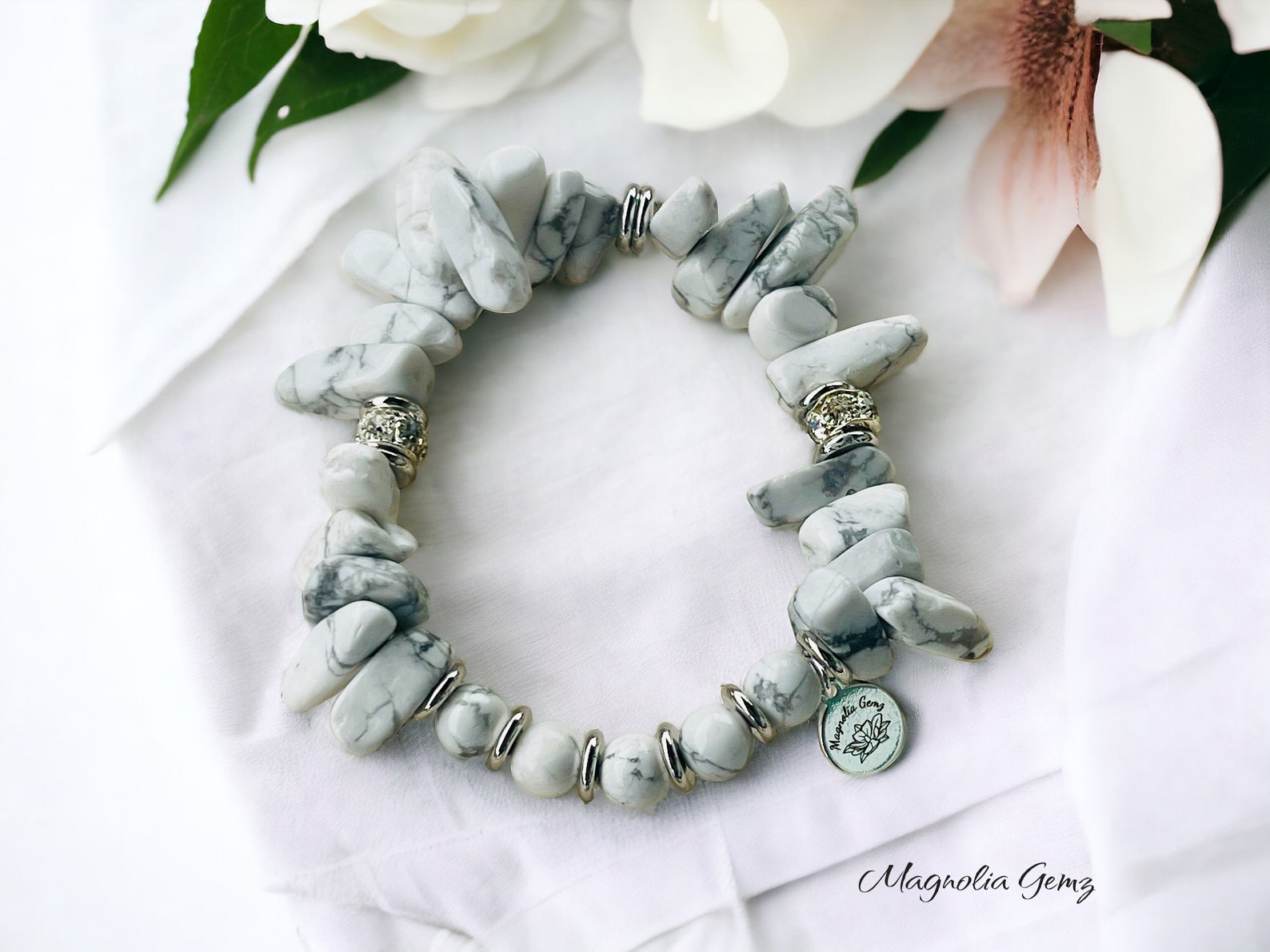 White Howlite With Silver Accent - Etsy