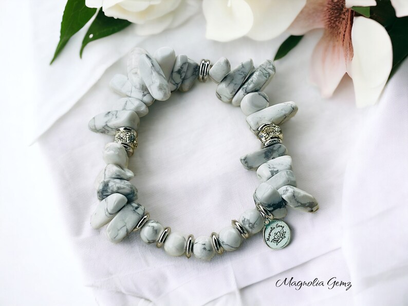 White Howlite With Silver Accent - Etsy