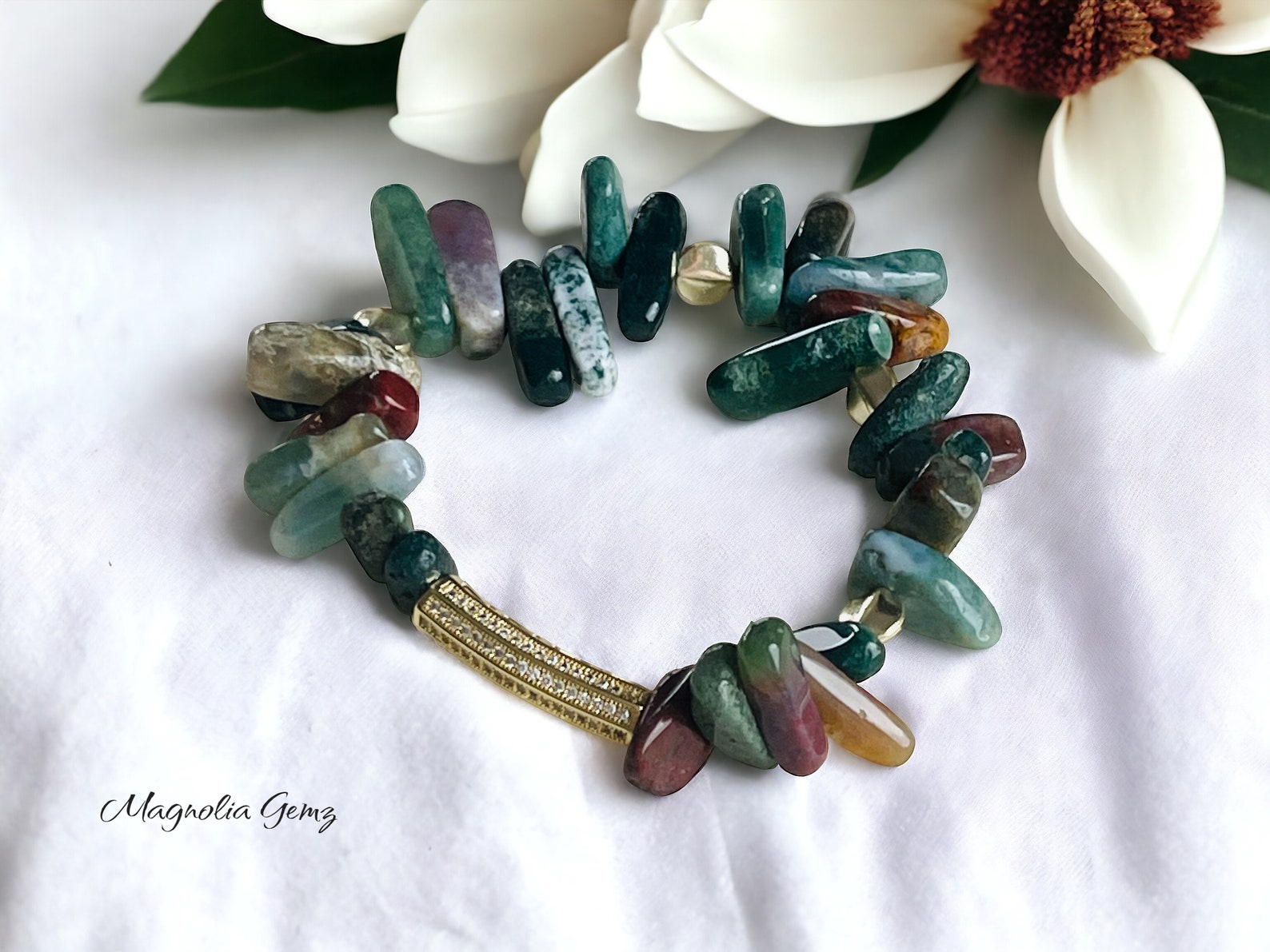 Indian Agate Stick Bead Bracelet With Gold Pave' - Etsy