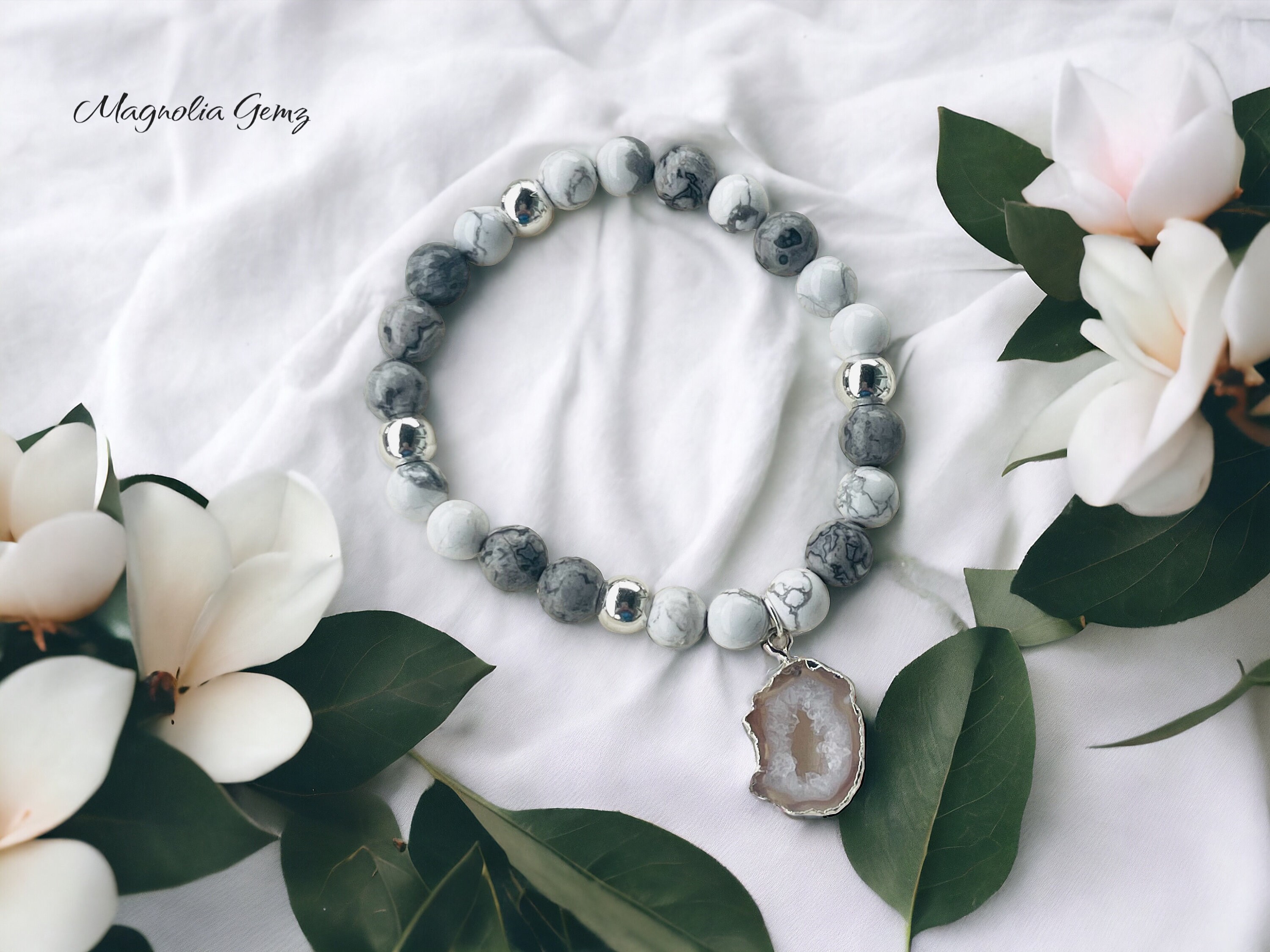 White Howlite With Silver Accent - Etsy