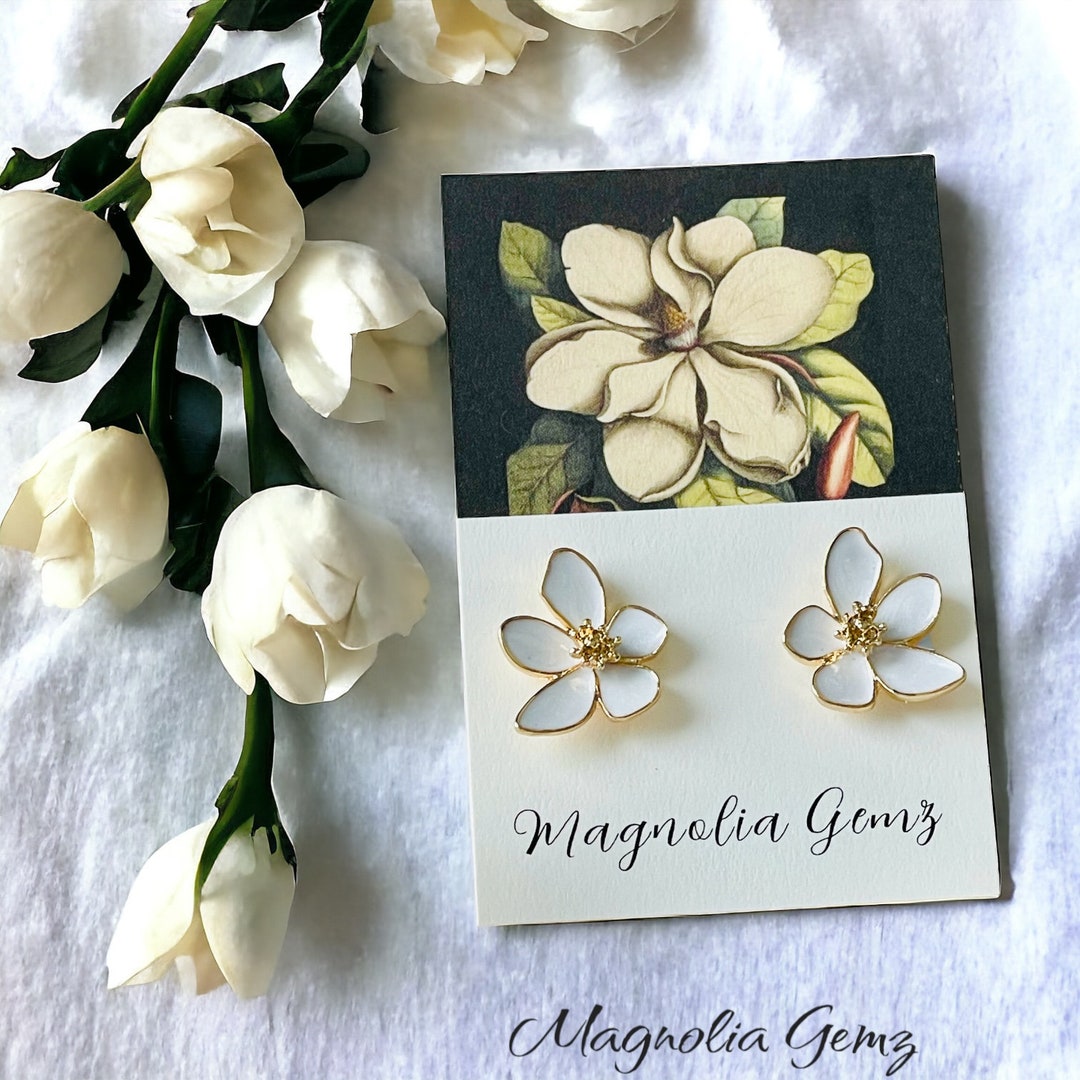Magnolia Bloom Stud Earrings 18K Gold Plated - Etsy