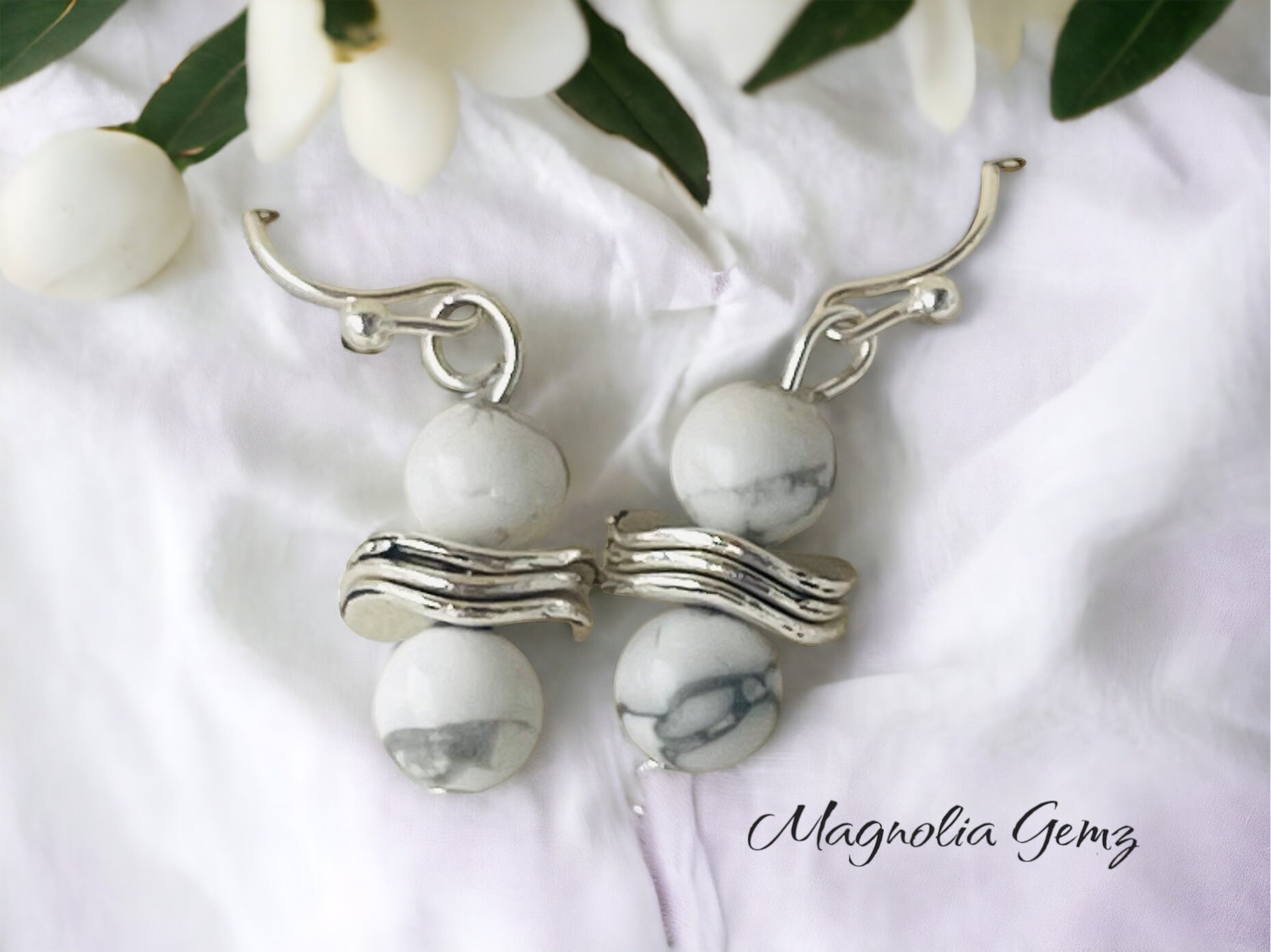 White Howlite With Silver Accent - Etsy