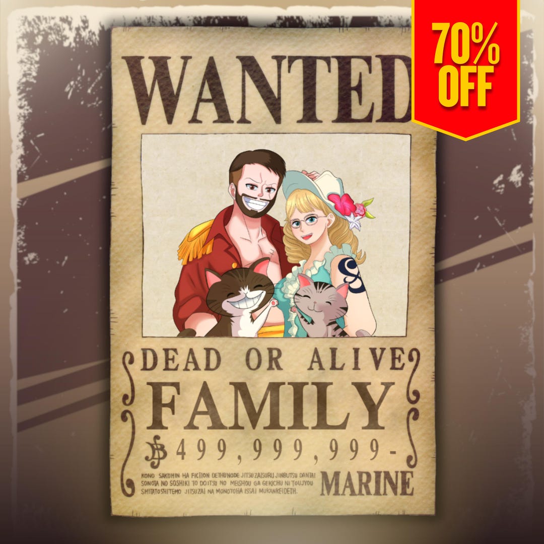 Aangepaste anime Wanted-poster, gepersonaliseerd familieportret, cadeau ...
