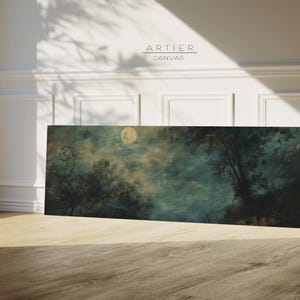Framed Full Moon Forest Canvas Print: Long Horizontal Landscape Wall ...
