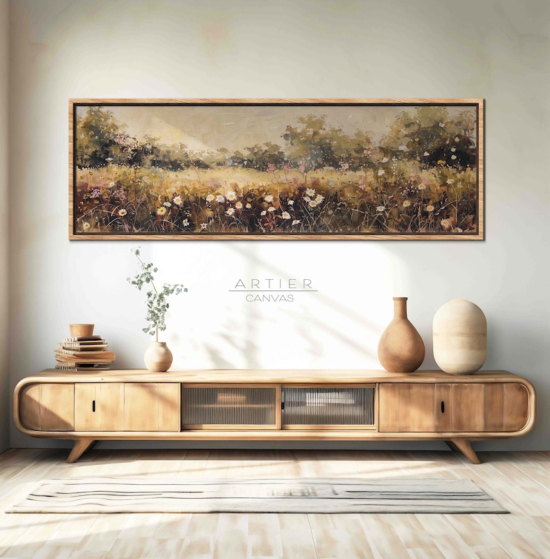 Wildflowers Field Framed Canvas Art: Vintage Spring Meadow Landscape - Etsy