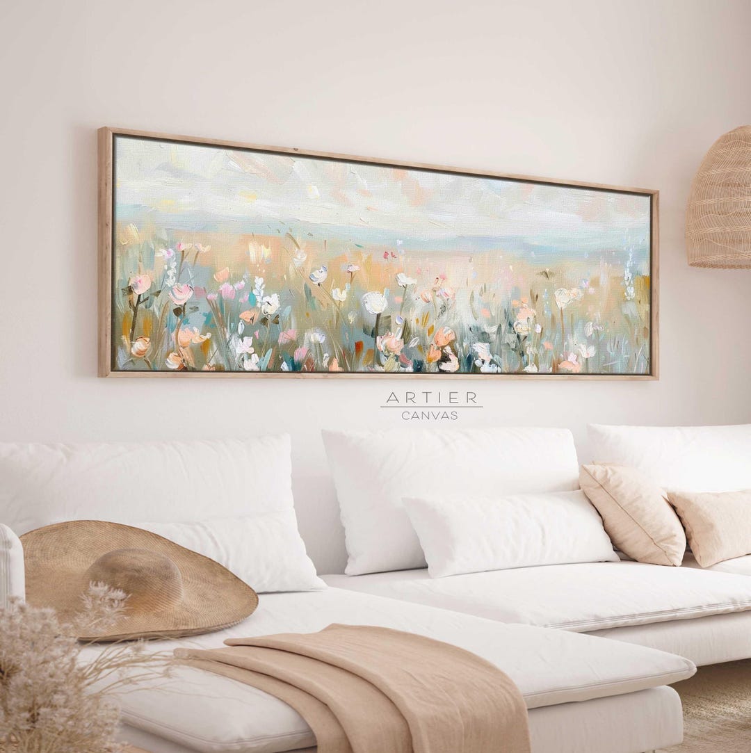 Abstract Floral Canvas Print: Spring Meadow Landscape Framed Wall Art ...