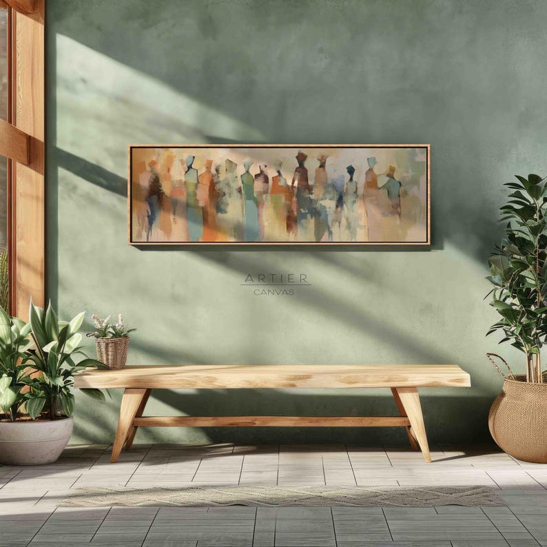 Framed Abstract People Oil Painting, Long Horizontal Canvas Wall Art - Etsy