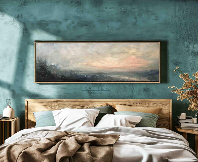 Abstract Sunset Landscape Canvas Print: Long Panoramic Framed Wall Art ...