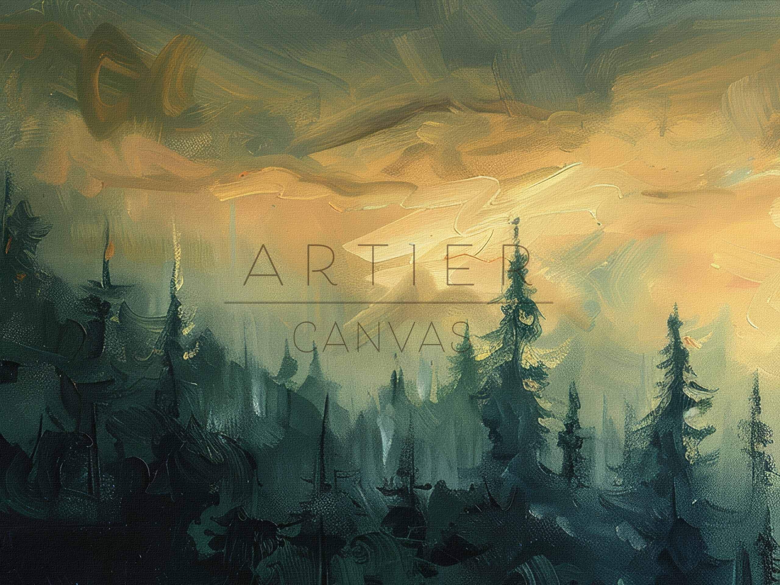 Framed Forest and Sky View Landscape Wall Art Print, Oil Painting Long ...