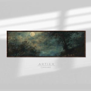 Framed Full Moon Forest Canvas Print: Long Horizontal Landscape Wall ...
