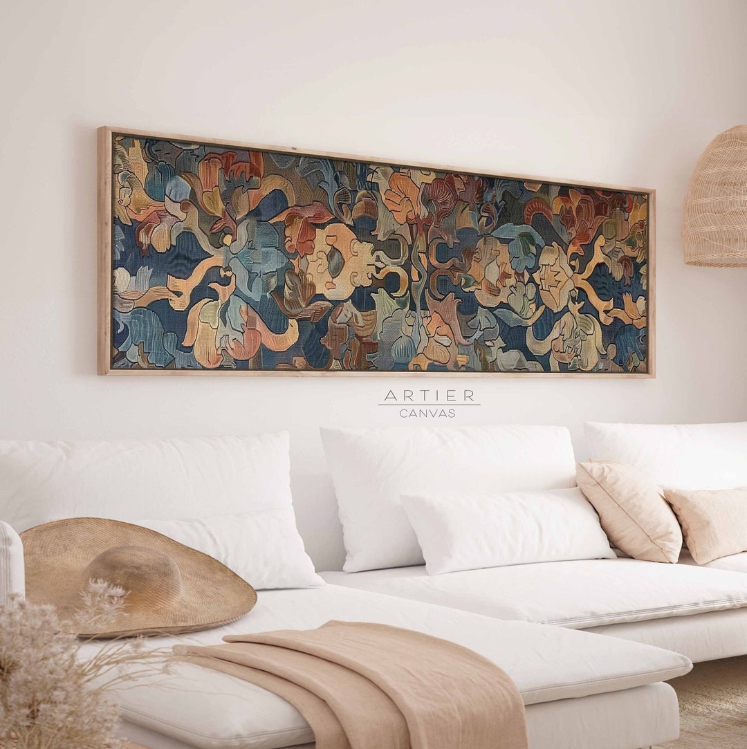 Framed Antique European Tapestry Canvas Print, Vintage Textile Wall Art ...