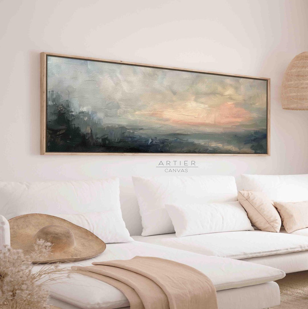 Abstract Sunset Landscape Canvas Print: Long Panoramic Framed Wall Art ...