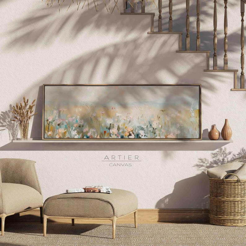 Abstract Floral Canvas Print: Spring Meadow Landscape Framed Wall Art ...