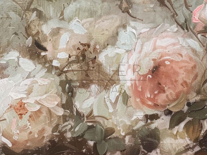 Vintage Blush Roses Canvas Print: Antique Floral Wall Art - Etsy