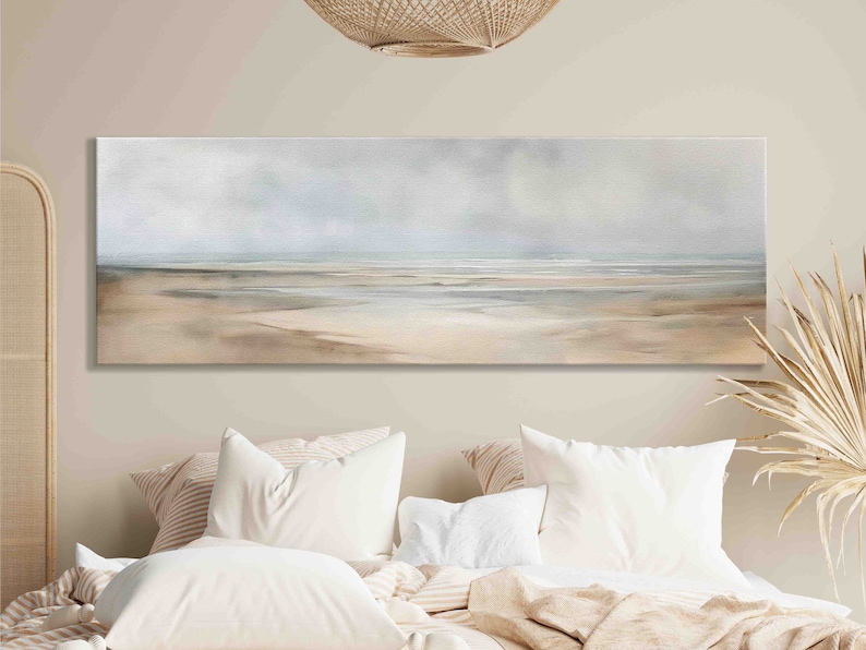 Minimalist Coastal Seascape Wall Art, Muted Beach Painting Framed ...