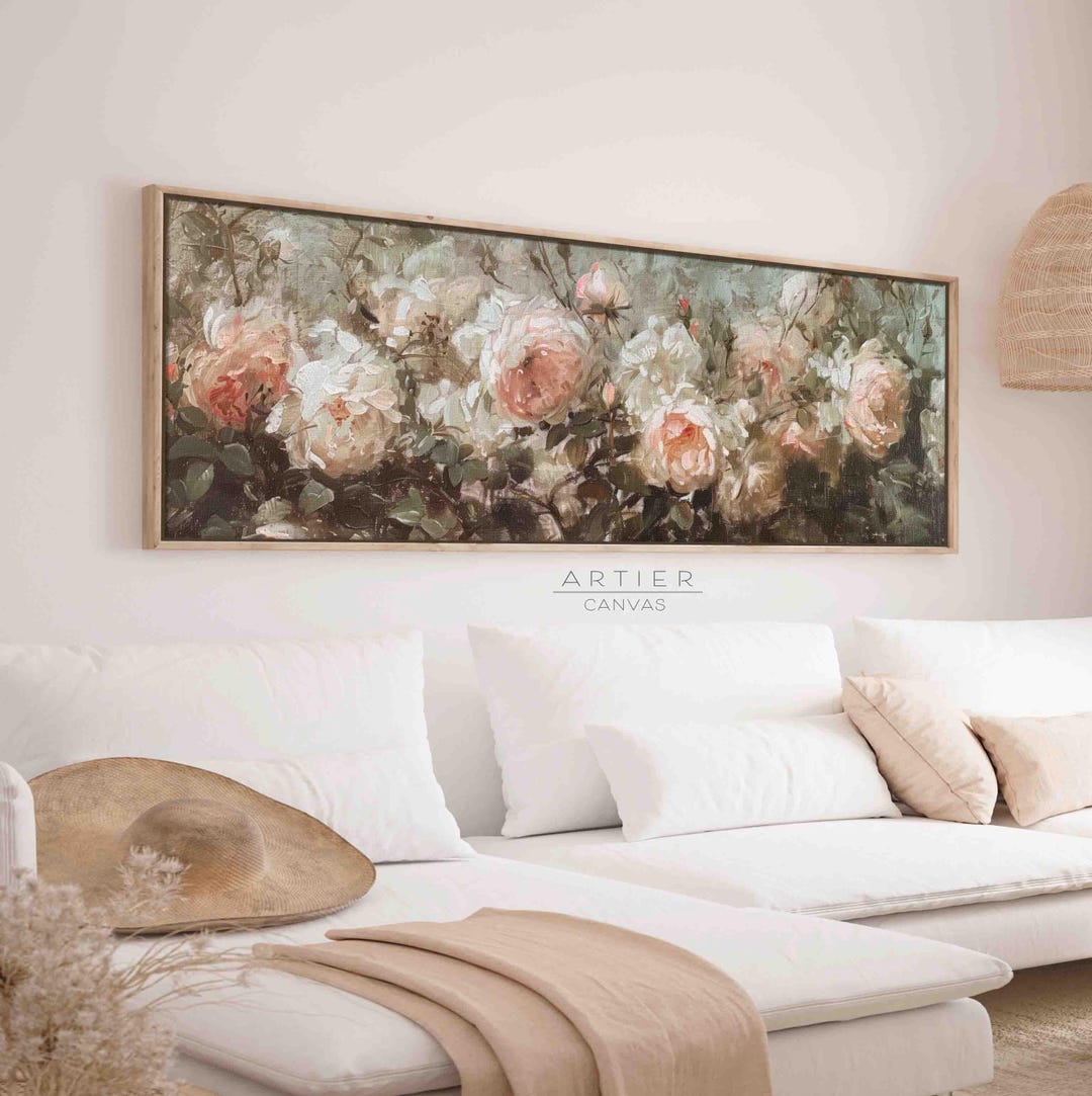 Vintage Blush Roses Canvas Print: Antique Floral Wall Art - Etsy