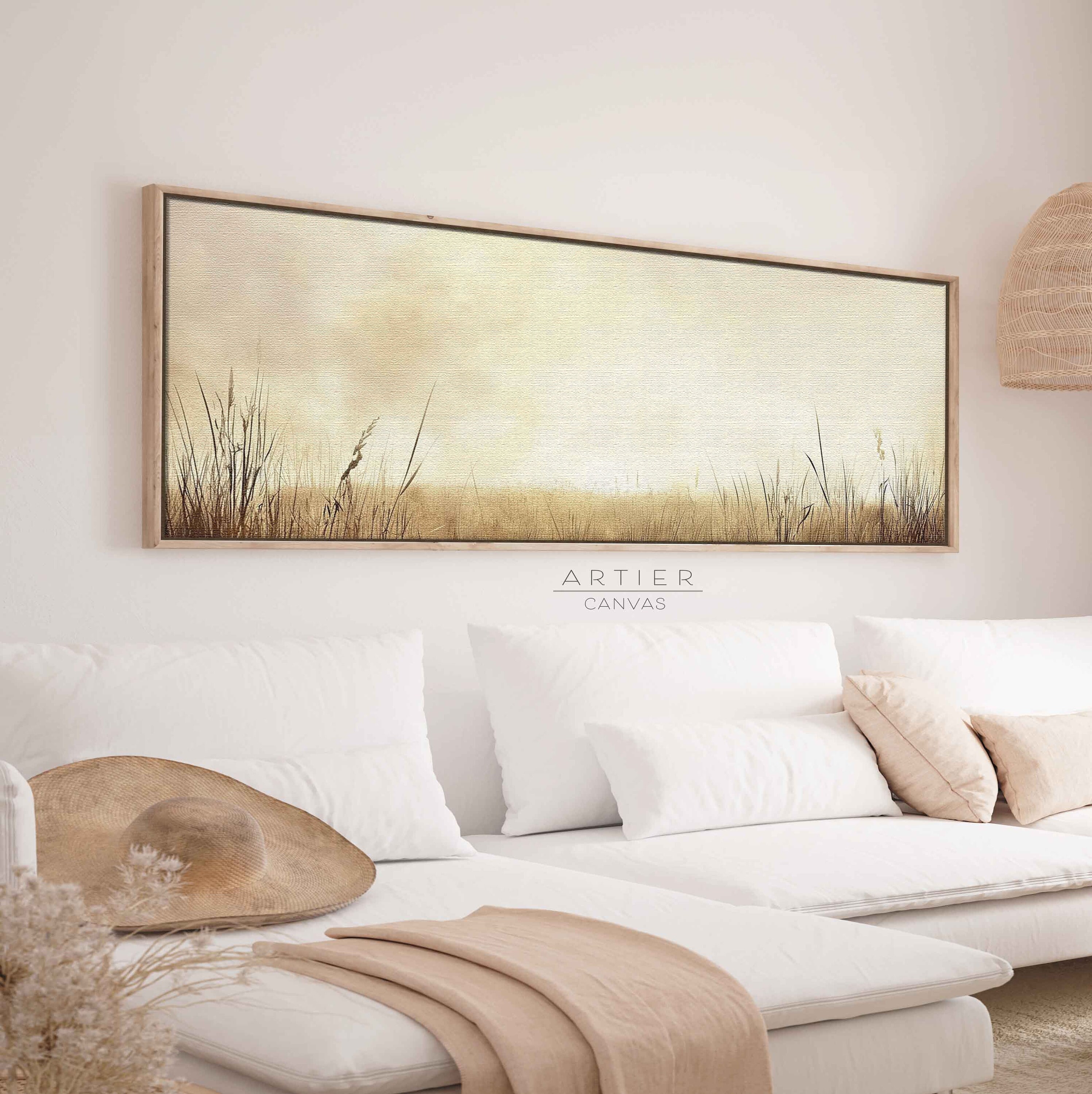 Long Horizontal Country Grass Landscape Wall Art, Vintage Field Canvas ...