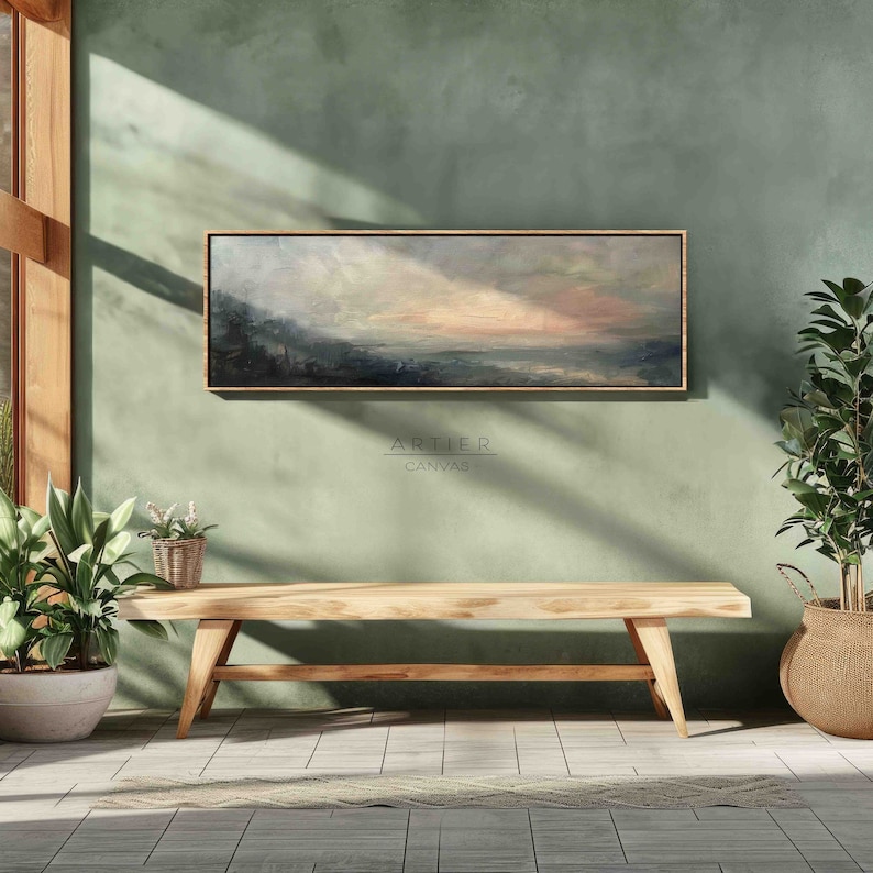 Abstract Sunset Landscape Canvas Print: Long Panoramic Framed Wall Art ...