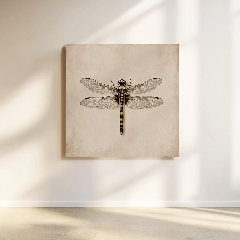 Dragonfly Canvas Wall Art, Nature Inspired Insect Canvas Print, Beige ...