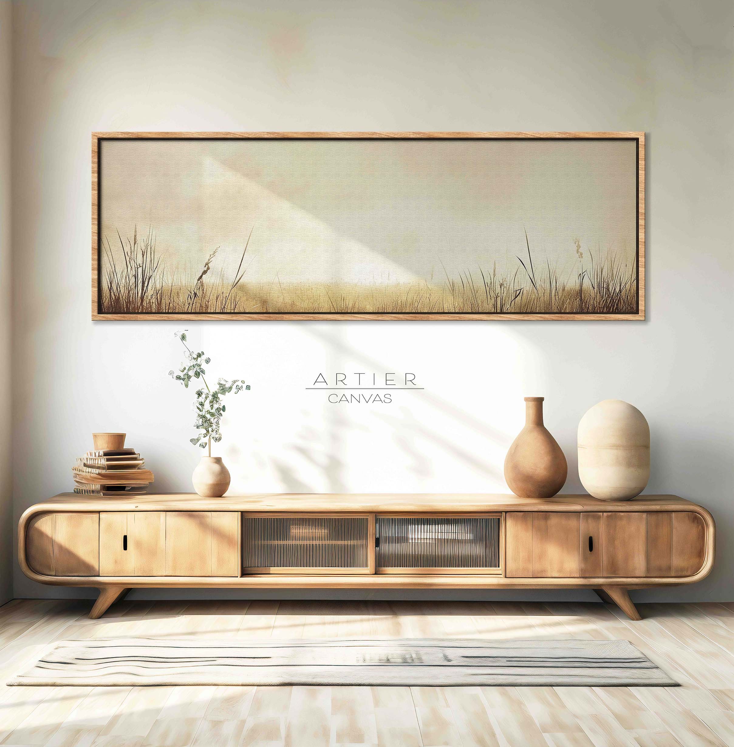 Long Horizontal Country Grass Landscape Wall Art, Vintage Field Canvas ...