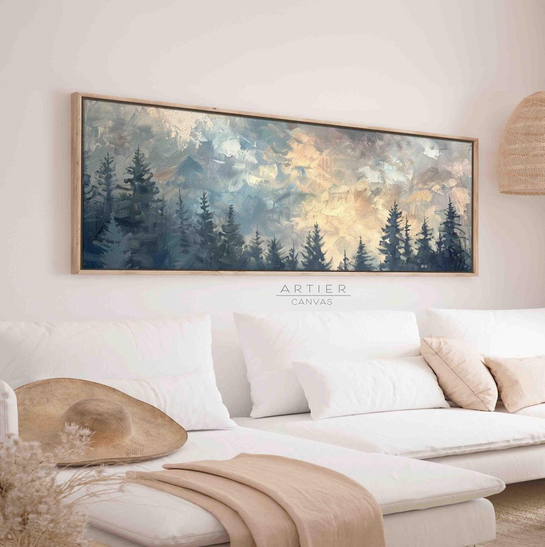 Framed Forest and Sky View Landscape Wall Art Print, Oil Painting Long ...
