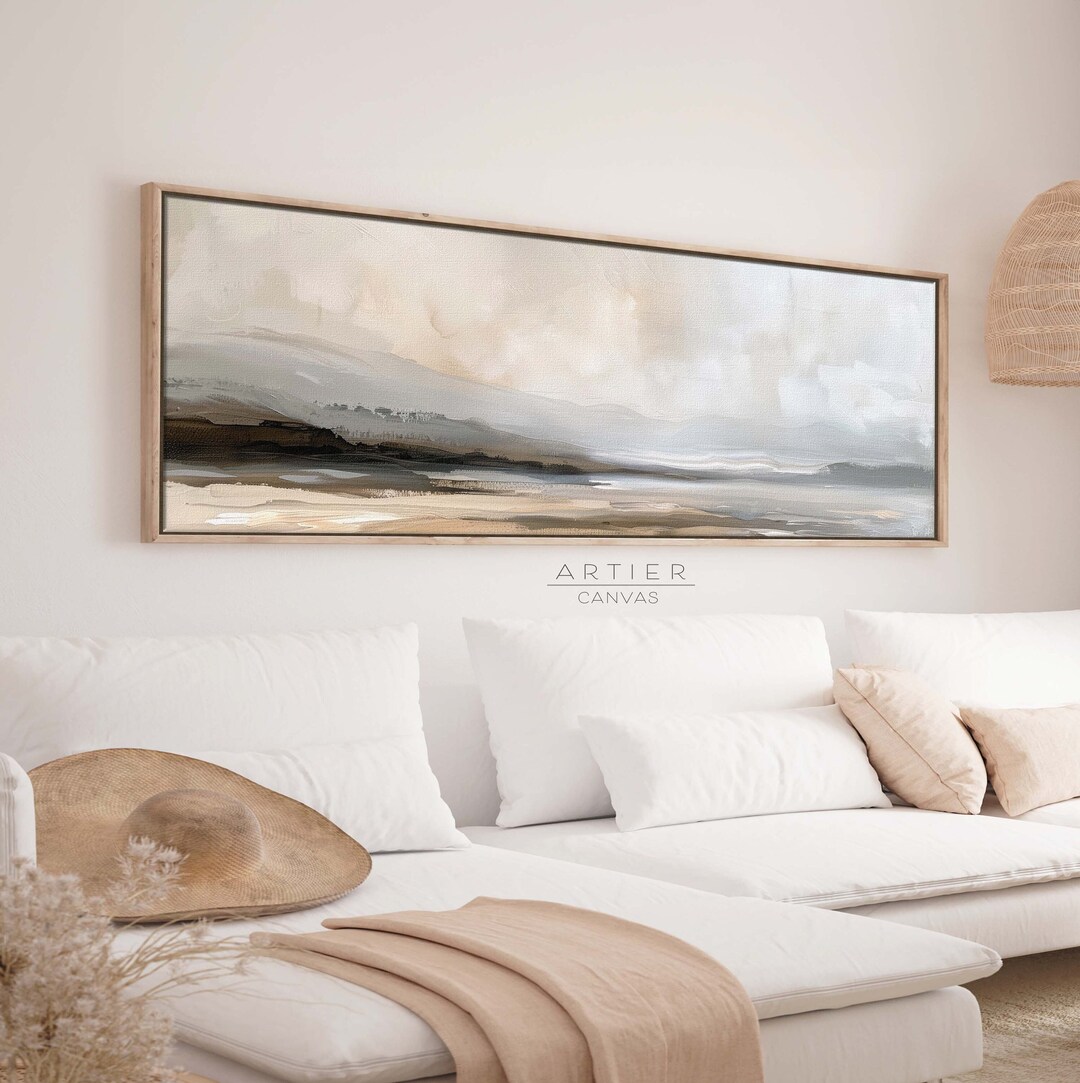 Minimalist Coastal Seascape Wall Art, Muted Beach Framed Canvas Print ...