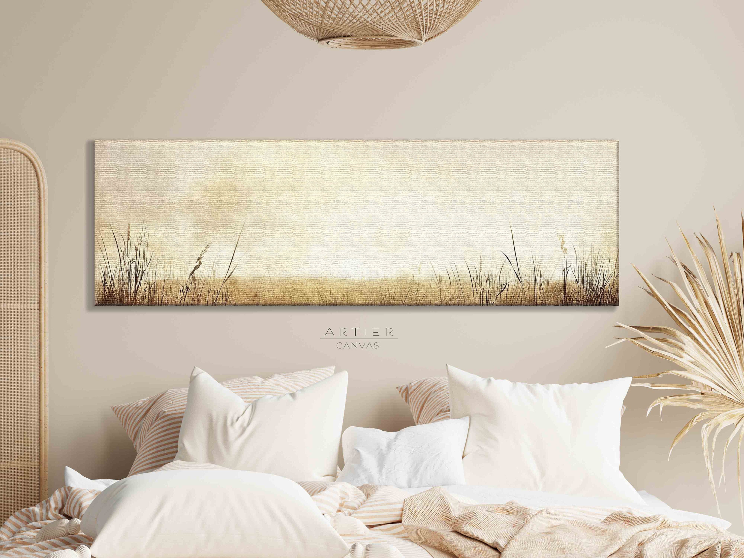 Long Horizontal Country Grass Landscape Wall Art, Vintage Field Canvas ...