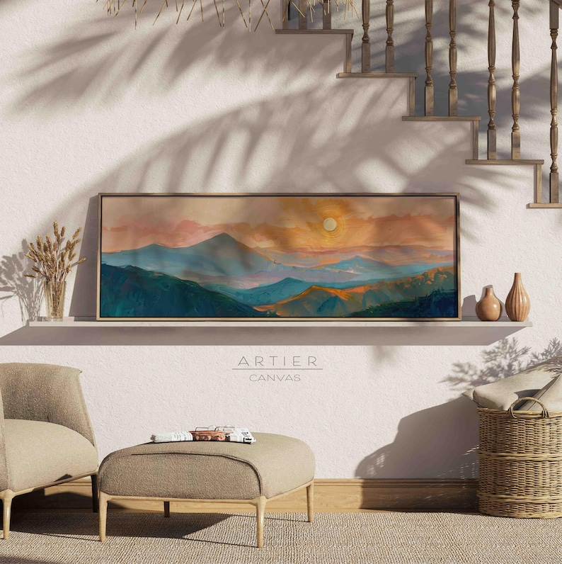 Abstract Mountain Sunset Canvas Art, Long Horizontal Framed Print - Etsy
