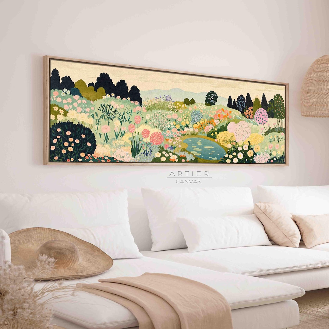 Wildflower Field Framed Canvas Print: Long Horizontal Landscape Art - Etsy