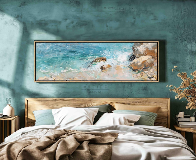 Framed Beach Seascape Canvas Print, Minimalist Coastal Wall Art - Etsy