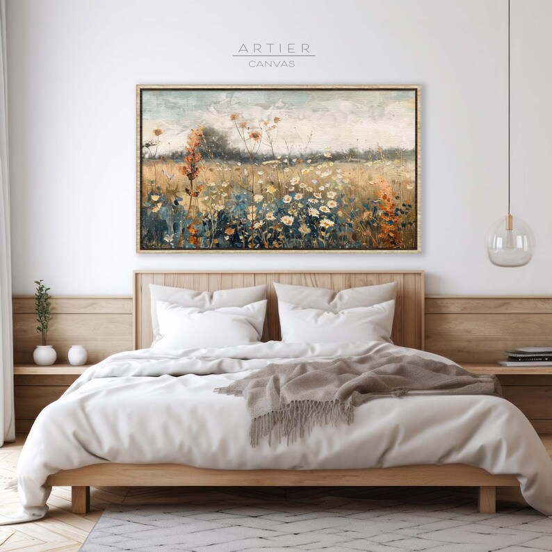 Wildflower Field Framed Canvas Art: Vintage Prairie Landscape Print - Etsy