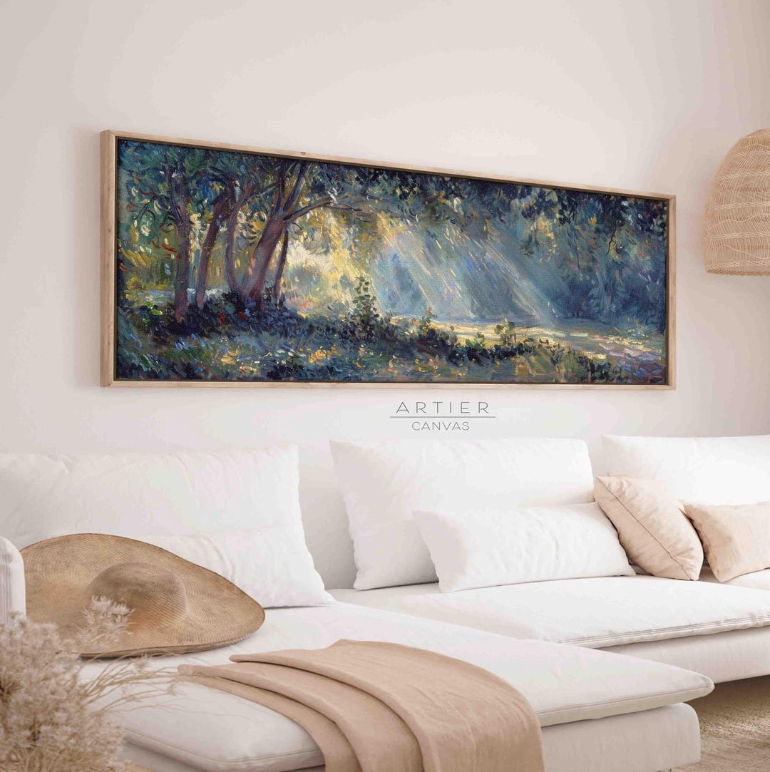 Vintage Spring Meadow Forest Landscape Wall Art, Long Horizontal Bright ...