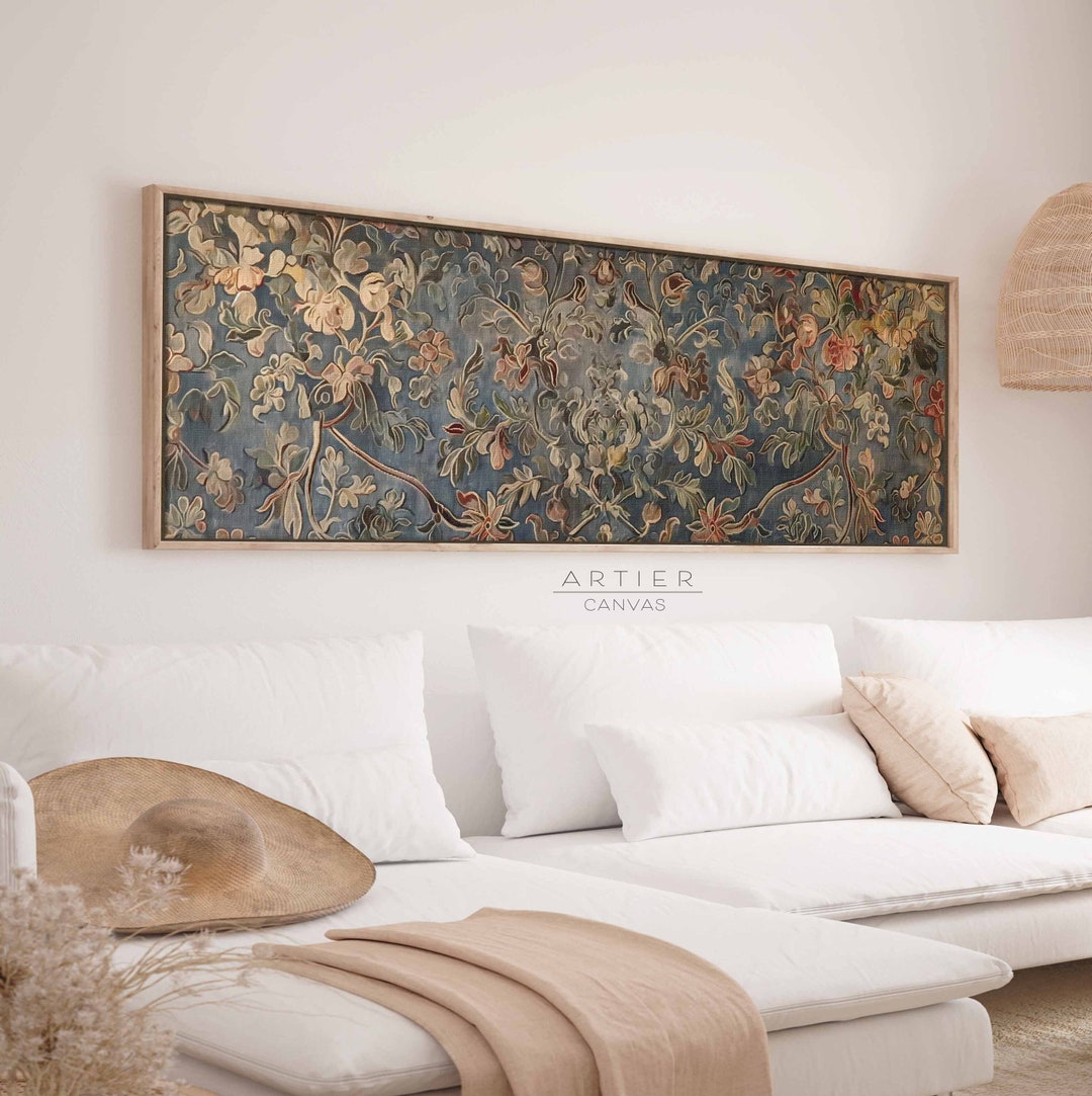 Framed Antique European Tapestry Canvas Print, Vintage Textile Wall Art ...