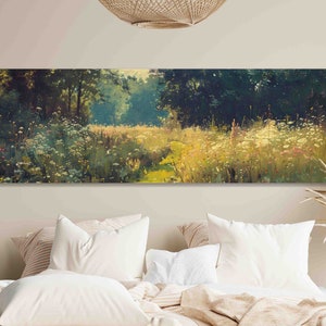 Vintage Spring Meadow Forest Landscape Wall Art, Long Horizontal ...