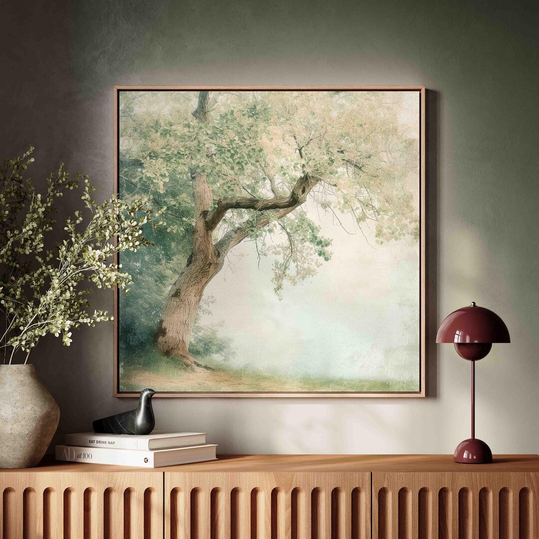 Framed Forest Tree Oil Painting: Vintage Landscape Canvas Wall Art - Etsy