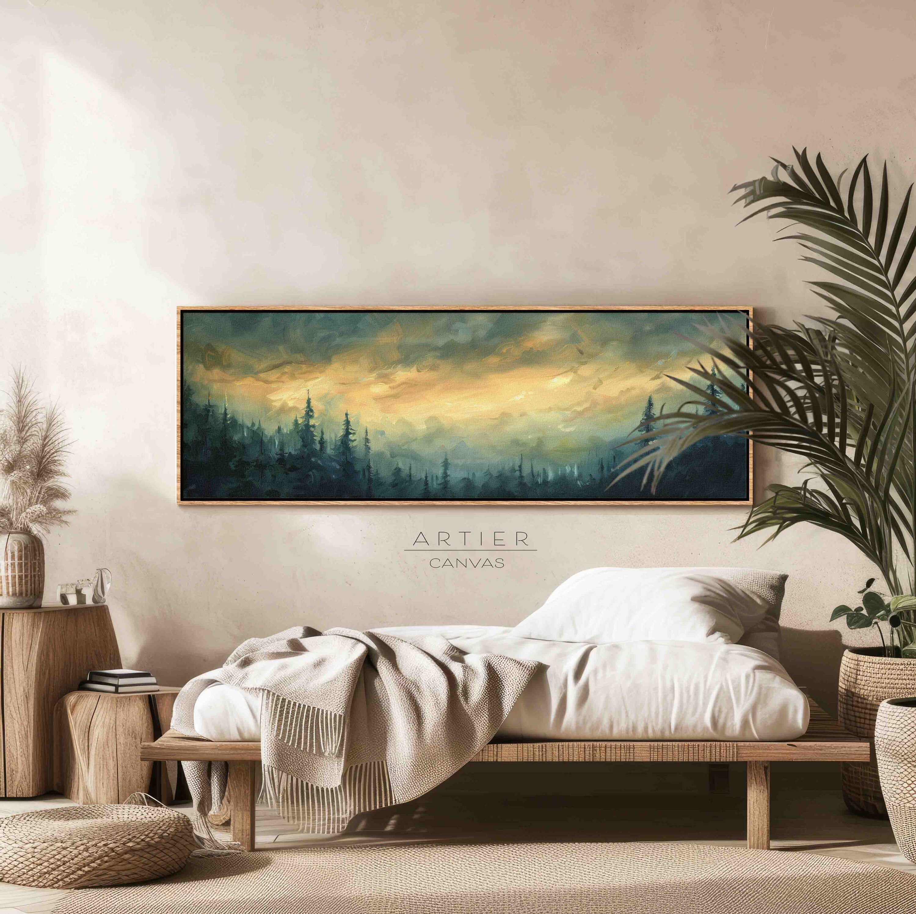 Framed Forest and Sky View Landscape Wall Art Print, Oil Painting Long ...