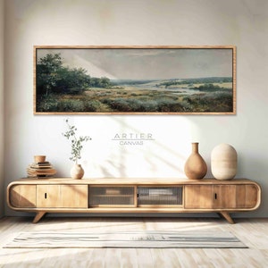 Vintage Spring Meadow Canvas Print: Long Horizontal Landscape Wall Art ...
