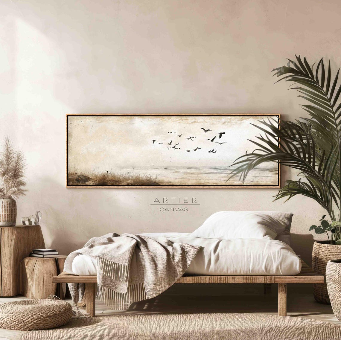 Vintage Seascape Canvas Print, Long Horizontal Beach, Nautical Wall Art ...