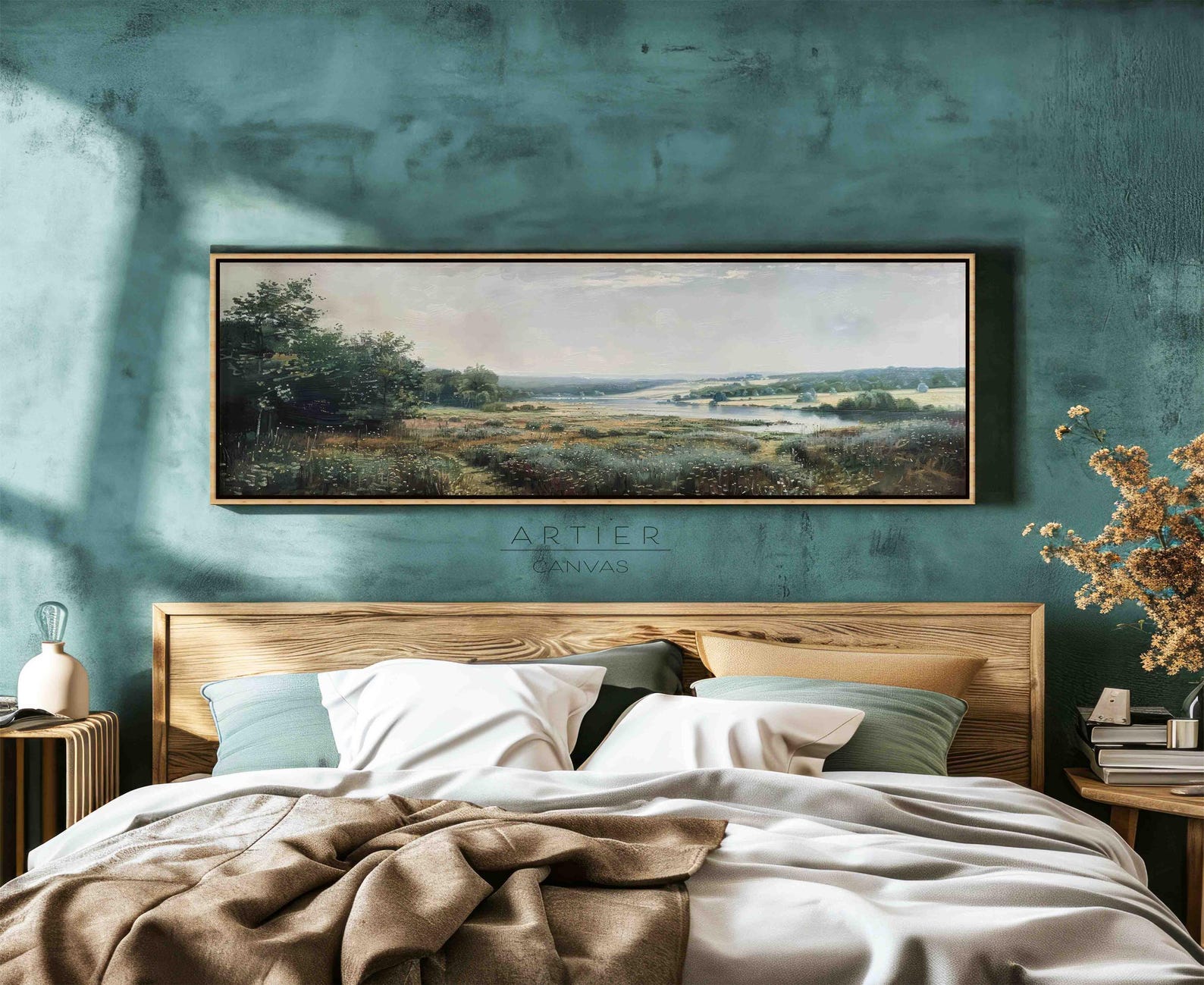 Vintage Spring Meadow Canvas Print: Long Horizontal Landscape Wall Art ...