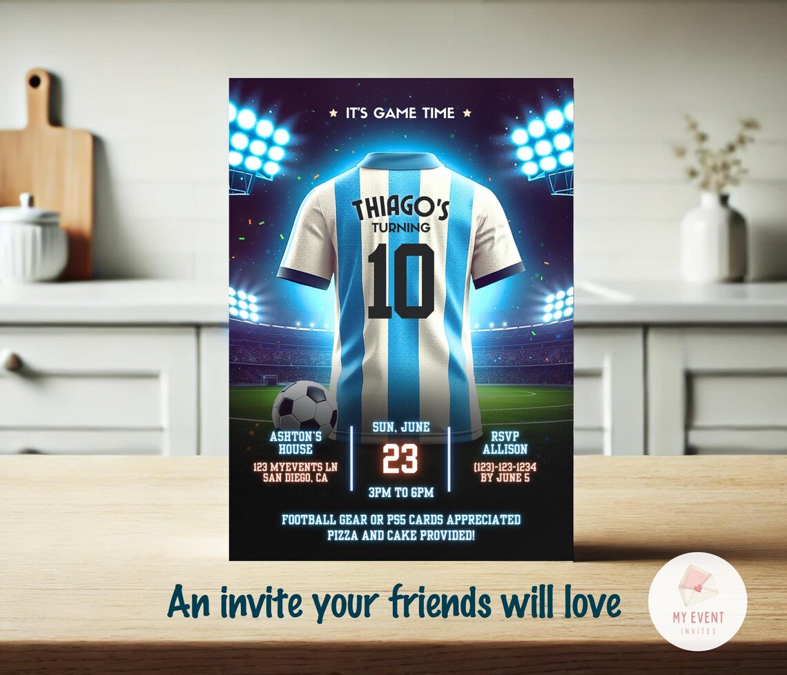 Soccer Birthday Invitation, Any Age Soccer Jersey, Kid Soccer Bday ...